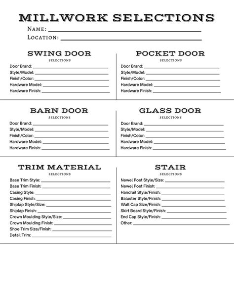 Millwork Trim Selection Sheet Building Product Sheet Millwork