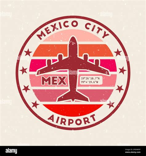 Mexico City Airport Insignia Round Badge With Vintage Stripes