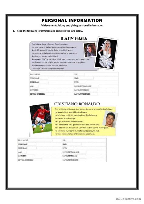 Personal Information English Esl Worksheets Pdf And Doc