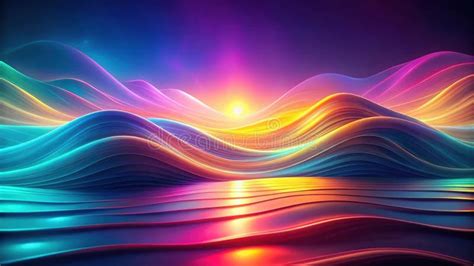Abstract Vibrant Sunset Over Flowing Colorful Reflective Hills Generative Ai Stock Image