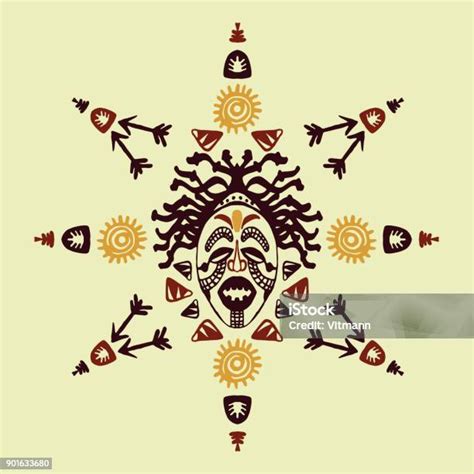 Ilustración De Mano Dibujada Patrón Vector Con Máscara Tribal Étnica