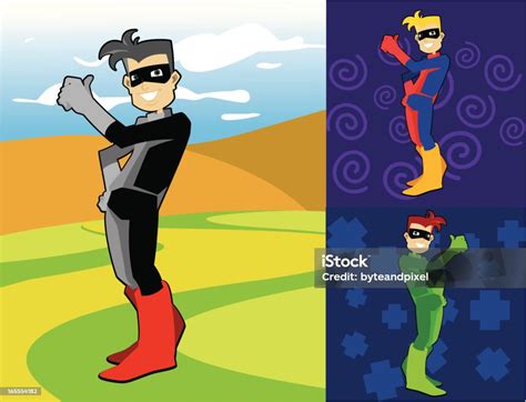 Karakter Kartun Remaja Bertopeng Super Ilustrasi Stok Unduh Gambar Sekarang Acungan Jempol