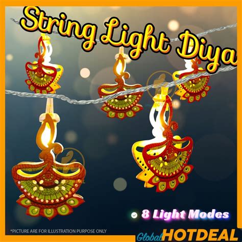 20l Diya Led Fairy String Light Deepak Diwali Deepavali Light Festival Lampu Liplap Decoration
