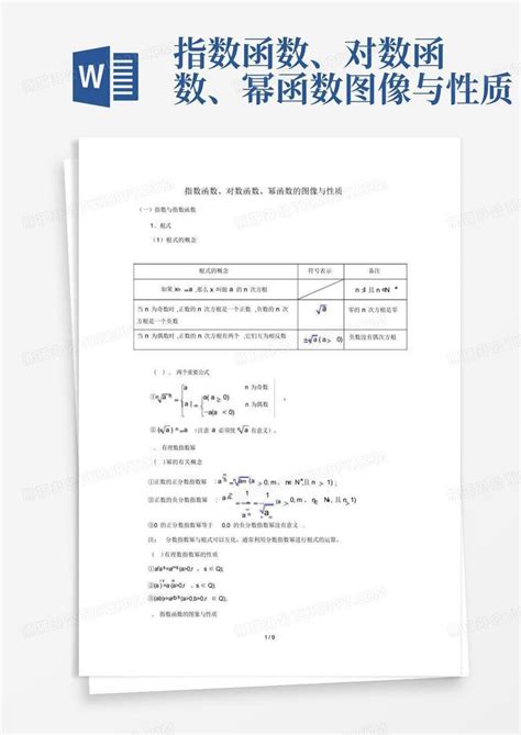 指数函数对数函数幂函数图像与性质Word模板下载 编号lemxwjer 熊猫办公