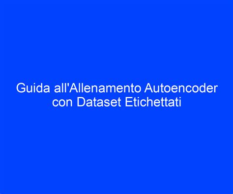 Guida All Allenamento Autoencoder Con Dataset Etichettati