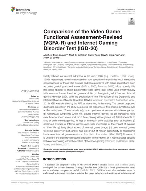 Pdf Comparison Of The Video Game Functional Assessment Revised Vgfa
