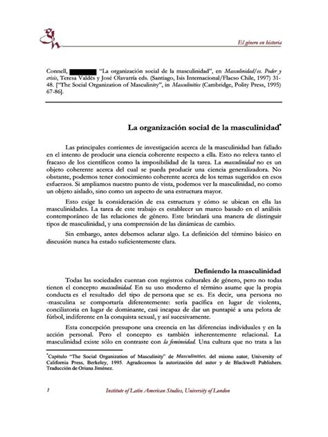 Raewyn Connell La Organizaición Social De La Masculinidad Descargar
