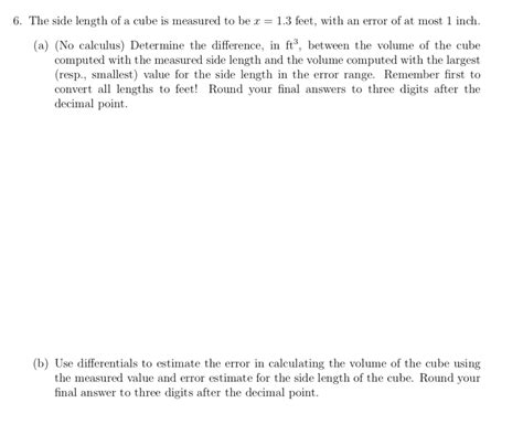 solved 6 the side length of a cube is measured to be x