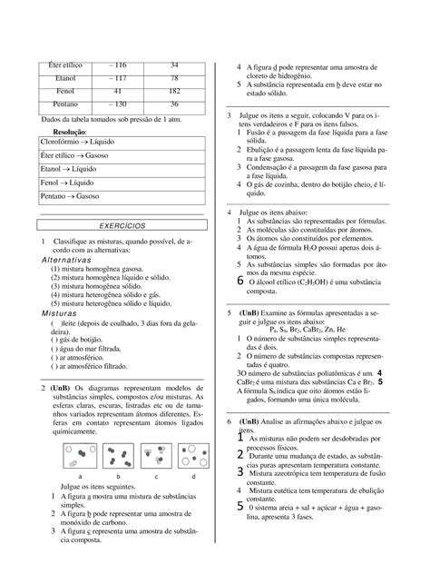 Substâncias E Misturas Exercícios