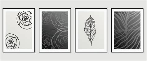 Abstract Wall Art Background Vector Set Botanical Leaves Drawing Lines