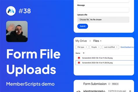 The Form File Uploads Page Is Displayed With An Image Of A Man Waving