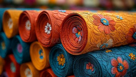 Colorful Textiles Stacked In Store Vibrant Patterns Displayed Generated By Ai Stock Image