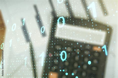 abstract virtual binary code sketch on calculator background hacking