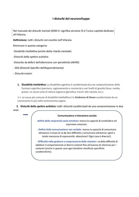 Disturbi Del Neurosviluppo Appunti Di Psicologia Docsity