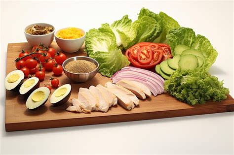 Premium Photo Ingredients For A Cobb Salad Arranged In Neat Rows For