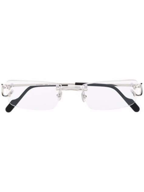 Cartier Eyewear Square Frame Rimless Glasses Silver Farfetch