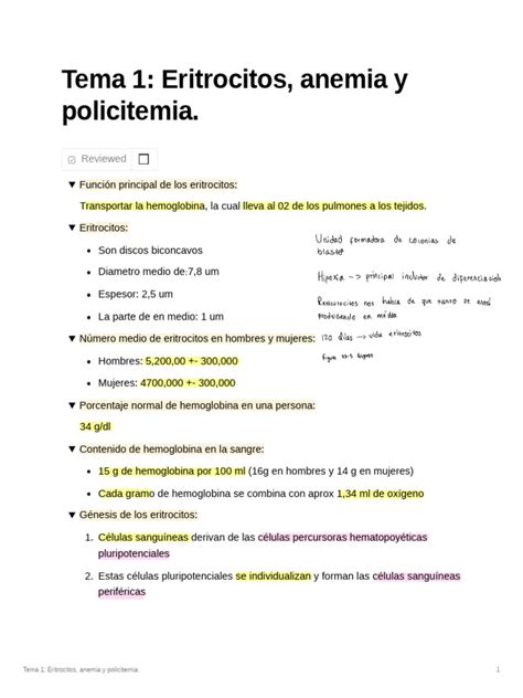 Tema 1 Eritrocitos Anemia Y Policitemia Pdf Glóbulo Rojo Sangre