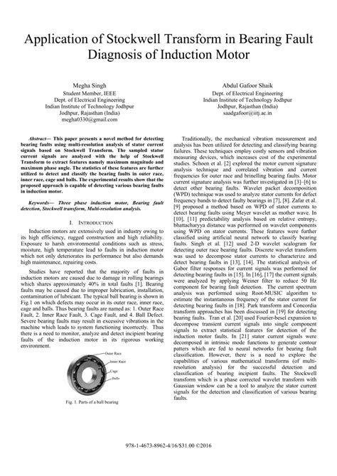 Pdf Application Of Stockwell Transform In Bearing Fault Diagnosis Of Induction Motor