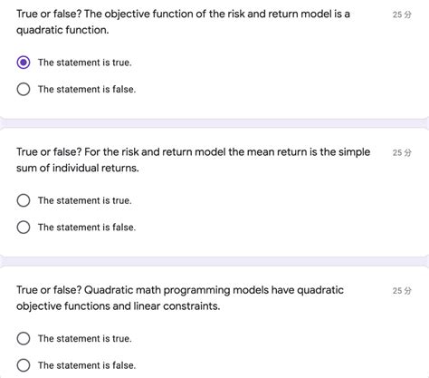Solved True Or False The Objective Function Of The Risk And