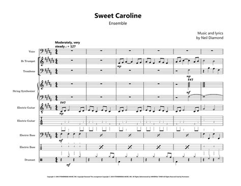 Sweet Caroline Arr David Lartey By Neil Diamond Sheet Music For
