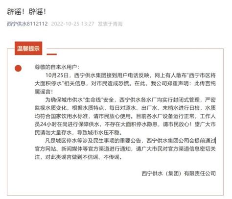 西宁供水集团辟谣：水厂设备运行正常，不存在大面积停水隐患中国政库澎湃新闻 The Paper