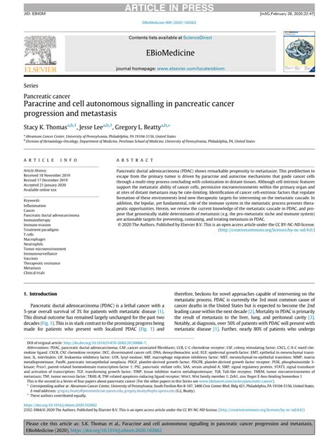 PDF Paracrine And Cell Autonomous Signalling In Pancreatic Cancer Progression And Metastasis