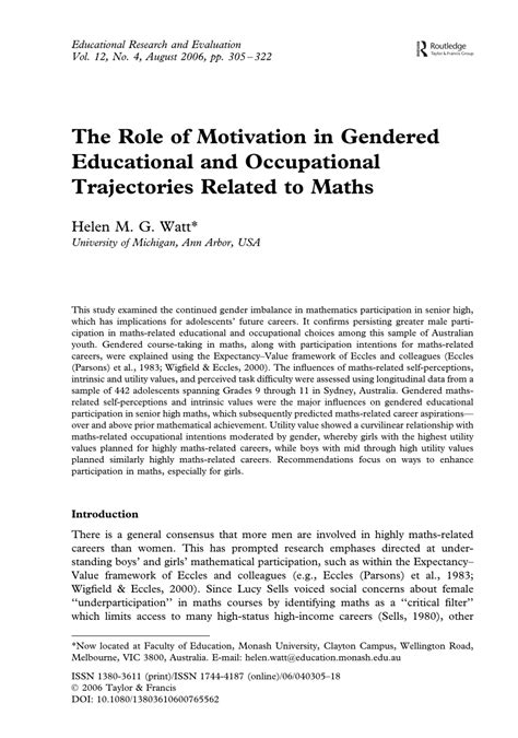Pdf The Role Of Motivation In Gendered Educational And Occupational Trajectories Related To Math