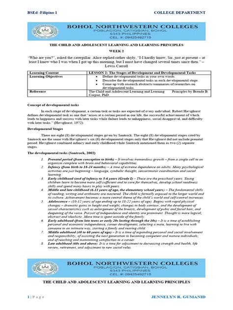 Educ 1 Week 2 Prieto Allyssa Jane U Pdf Adolescence Early