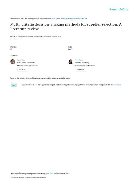 Multi Criteria Decision Making Methods For Supplie Pdf Supply Chain Mathematical Optimization