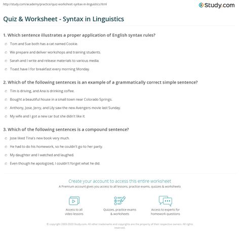 Quiz And Worksheet Syntax In Linguistics