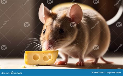 Mouse Eats Cheese Close Up Generative Ai Stock Illustration