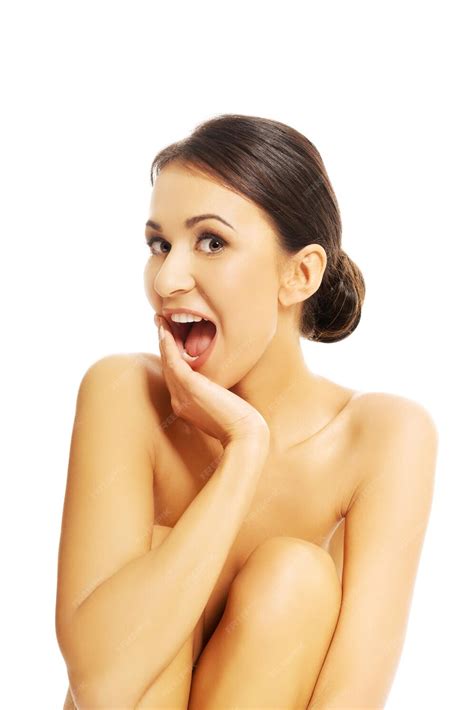 Premium Photo Portrait Of Happy Naked Woman Sitting Against White