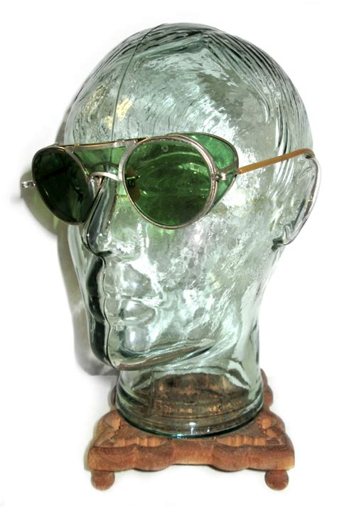 Vtg Old Cool Antique Bausch And Lomb Green Goggles Safety Glasses