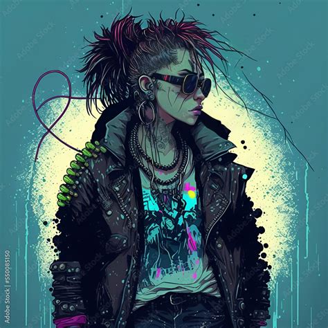 Illustrazione Stock Graphic Novel Image Of A Punk Rock Woman With