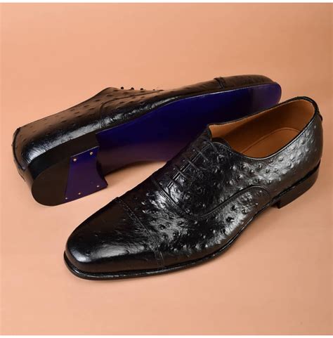 Handmade Men Black Ostrich Leather Formal Dress Rebelsmarket
