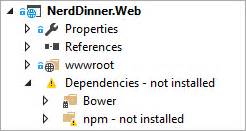 Visual Studio 2015 Fixing Dependencies Npm Not Installed From