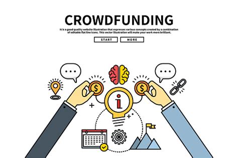 플랫 라인 벡터 편집 가능한 그래픽 일러스트 레이 션 비즈니스 금융 개념 Crowdfunding 관대함에 대한 스톡 벡터 아트