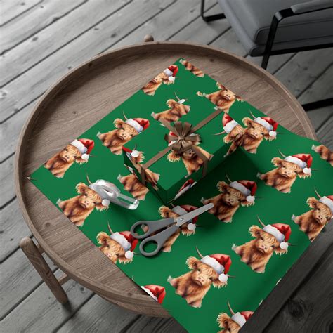 Highland Cow Wrapping Paper Christmas Present Illustrated Xmas T