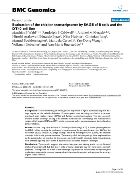 Pdf Evaluation Of The Chicken Transcriptome By Sage Of B Cells And