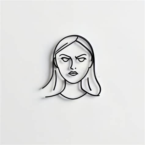 Line Drawing Of A Woman Displays An Angry Facial Expression Stock