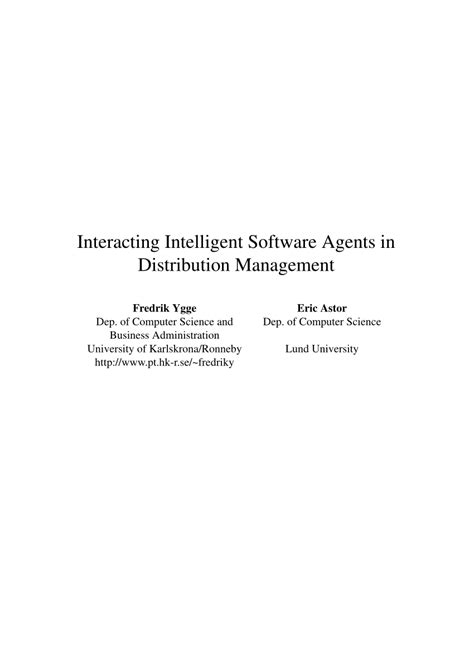 Pdf Interacting Intelligent Software Agents In Distribution Management