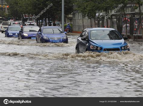 Vehicles Taxis Travel Submerged Street Flood Kunming Southwest Chinas