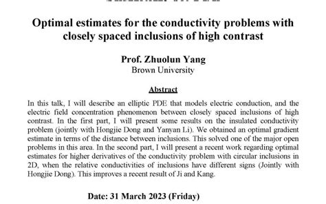 seminar on pde optimal estimates for the conductivity problems with