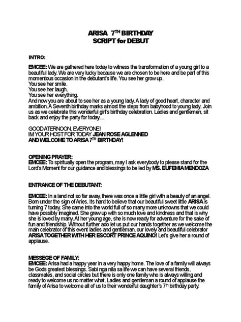 Arisa 7th Birthday Script Pdf