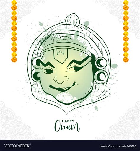 Hand Draw Happy Onam Kathakali Face On Sketch Vector Image