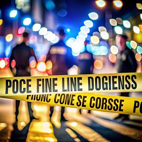 Close Up Shot Focused On Yellow Tape Showing Text Police Line Do Not Cross Restricted Area Of A