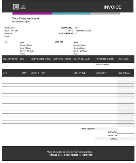 Sales Invoice Blue Gradient Design Template In Excel Download Xlsx