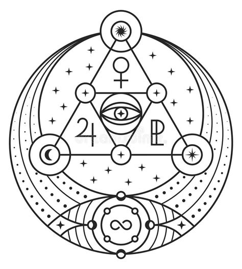 Mystic Symbol Ancient Ritual Sign With Alchemy Icons Stock Vector