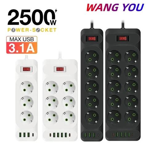 Eu Plug Ac Outlet Power Strip Multitap Extension Cord Electrical Socket