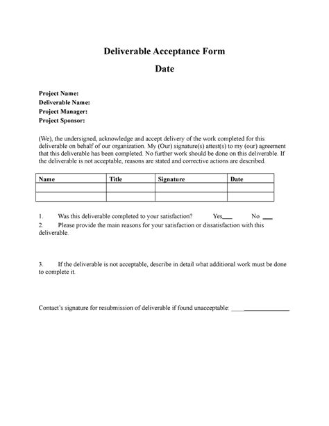 Deliverable Acceptance Form Deliverable Acceptance Form Date Project